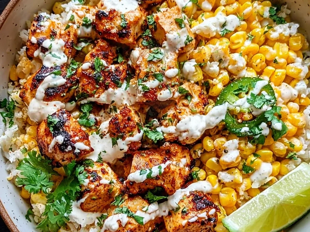 Tangy Street Corn Chicken Rice Bowl: Zesty Dinner - Recipedly